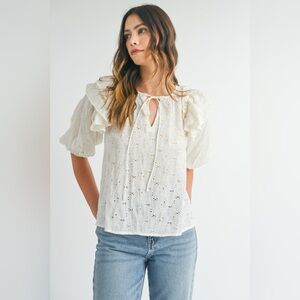 Mable | Tops | Mable Eyelet Lace Ruffle Shoulder Puff Sleeve Blouse ...